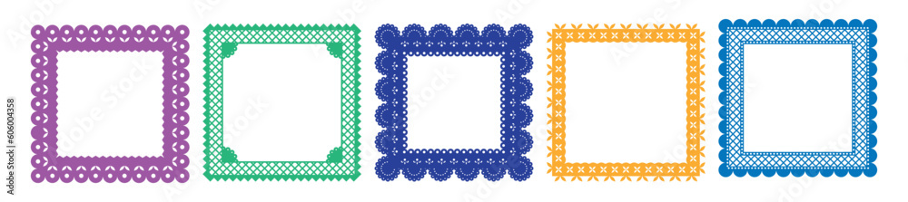 Papel picado square frames. Traditional mexican style cut out templates ...
