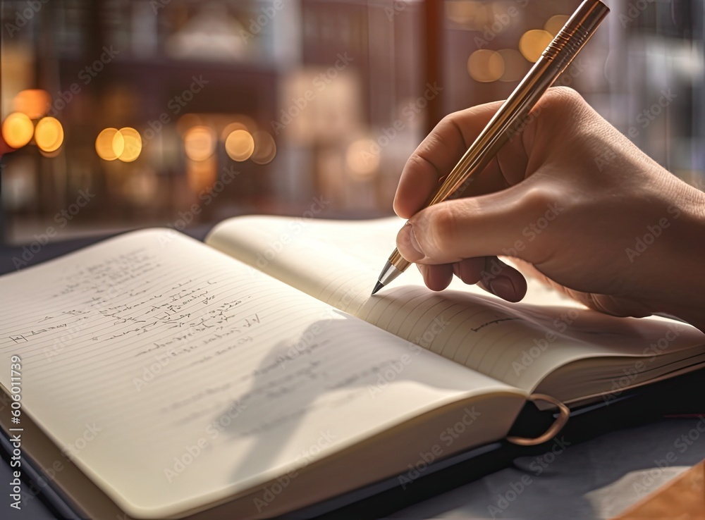Hand holding a pencil writing, Student studying in a library working ...