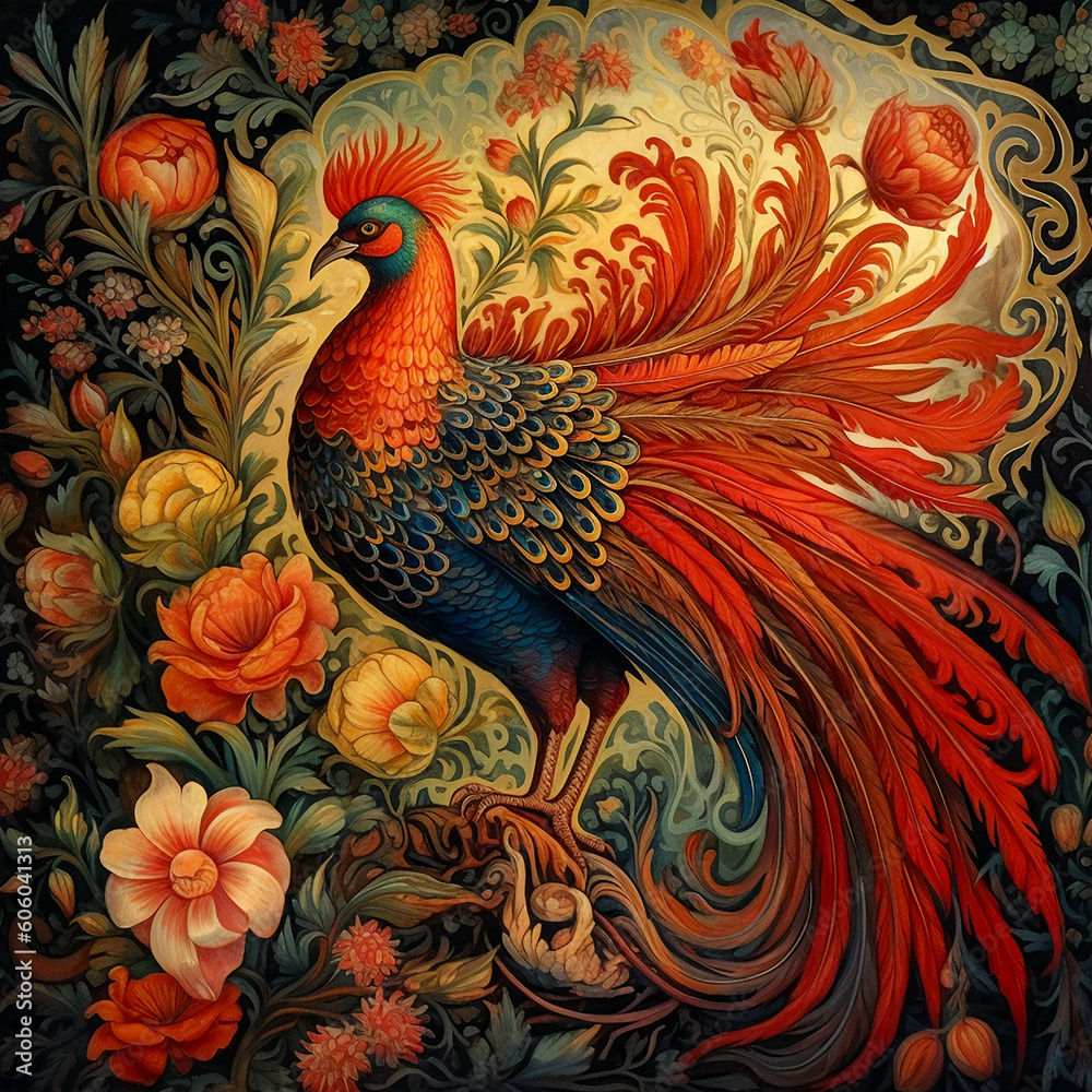 Russian Firebird. Generative AI. A digital painting of a traditional ...