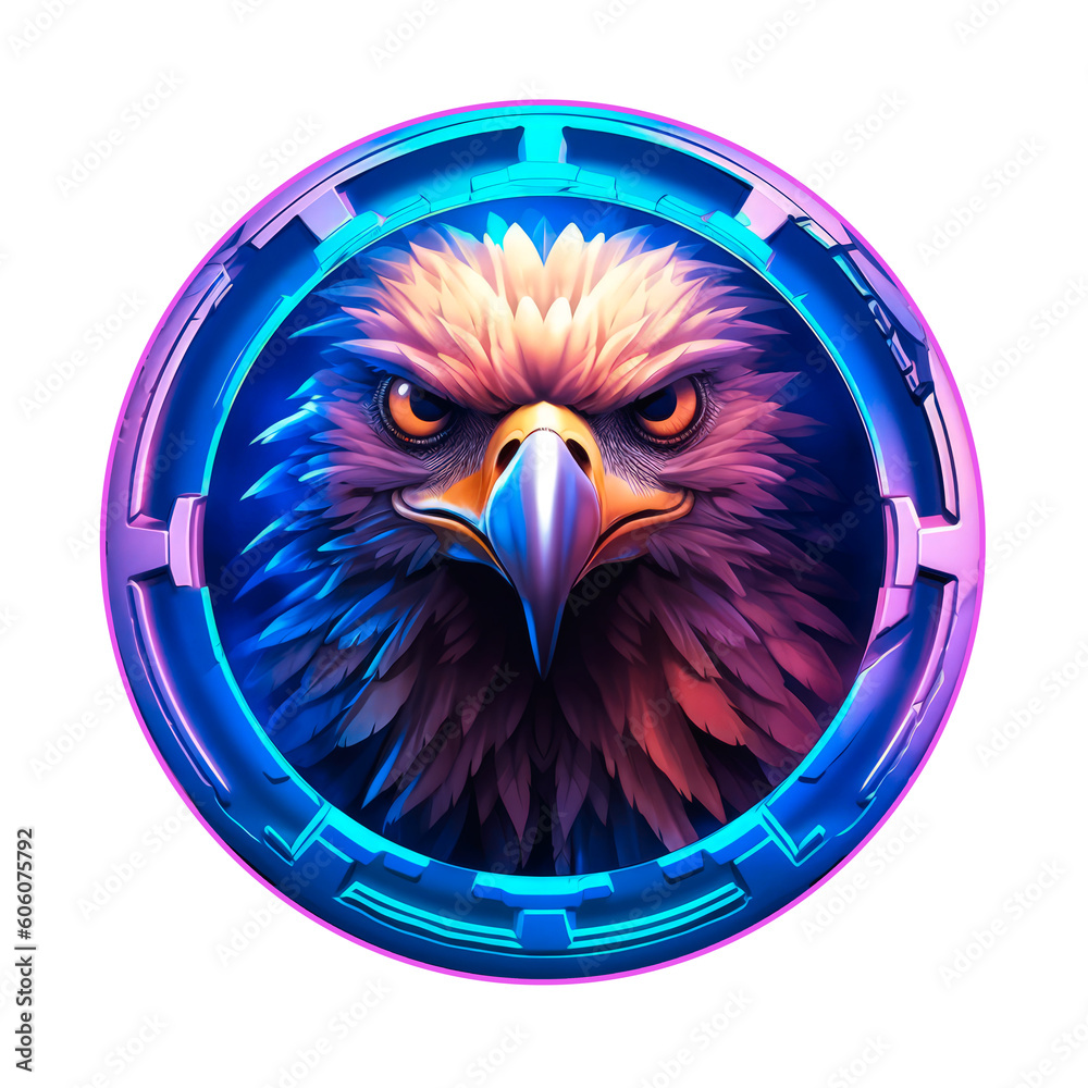 Eagle metal and neon game emblem, cyberpunk style game badges on ...