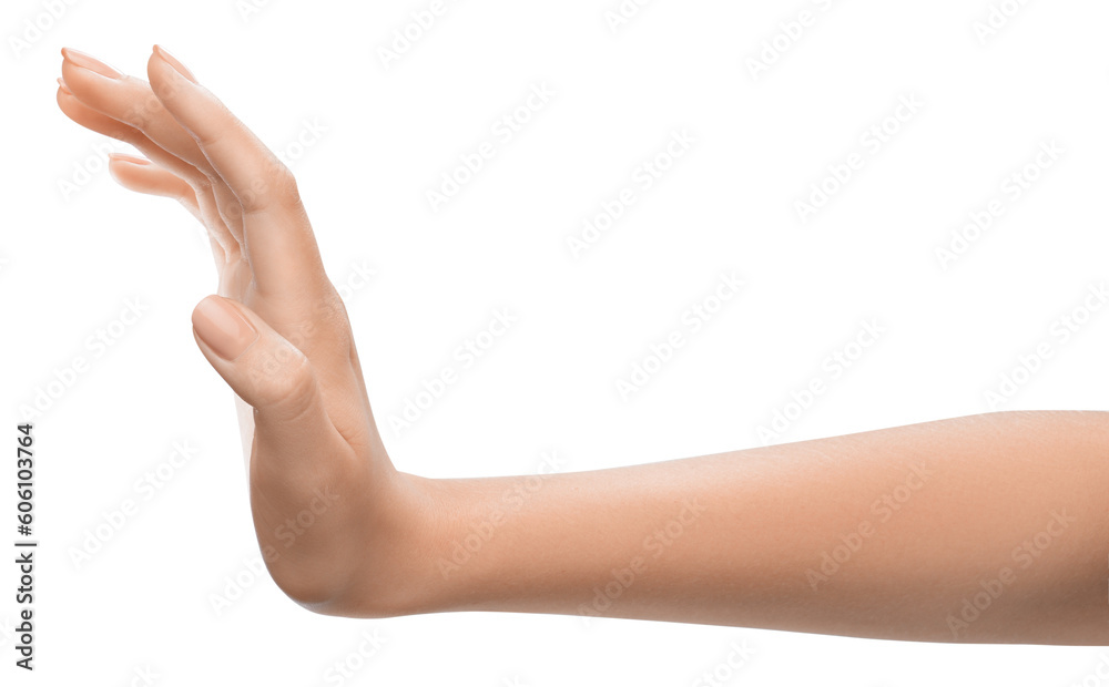 Human Hand signing stop isolated transparent PNG photo. Woman's hand ...