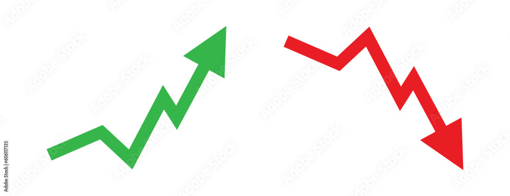 Graph going Up and Down sign with green and red arrows vector. Flat ...