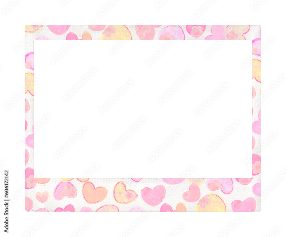 rectangle polaroid frame template with heart pattern on transparent ...