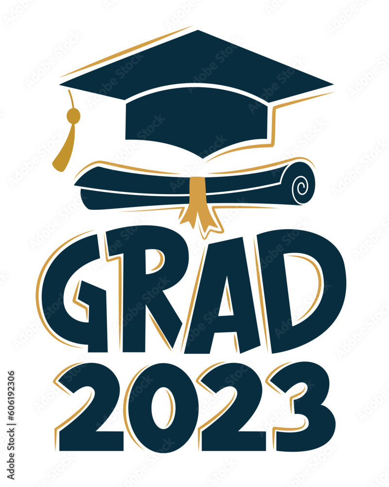 Congrats Graduates. Grad 2023. Greeting sign with academic cap and ...