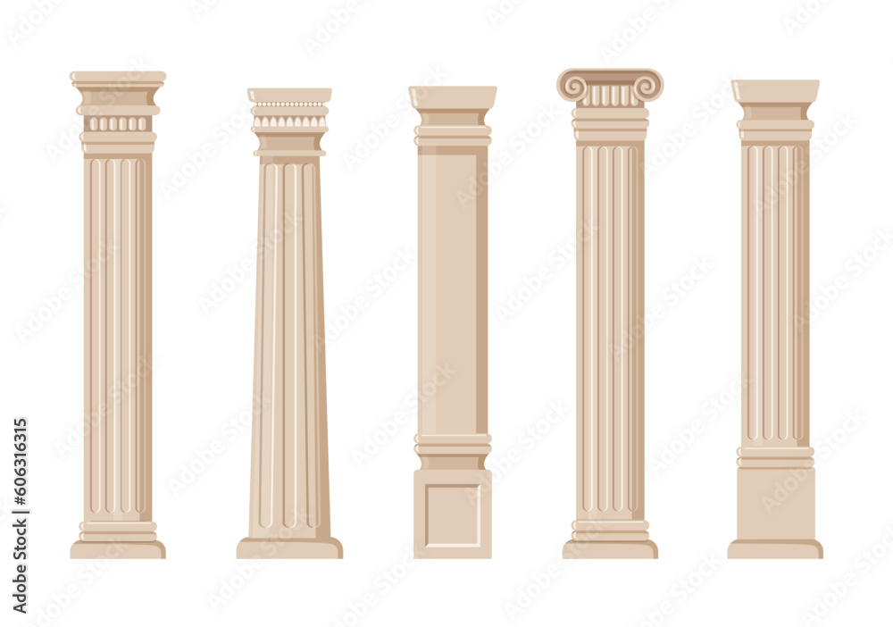 Ancient columns set. Marble structures, old Greece architecture ...