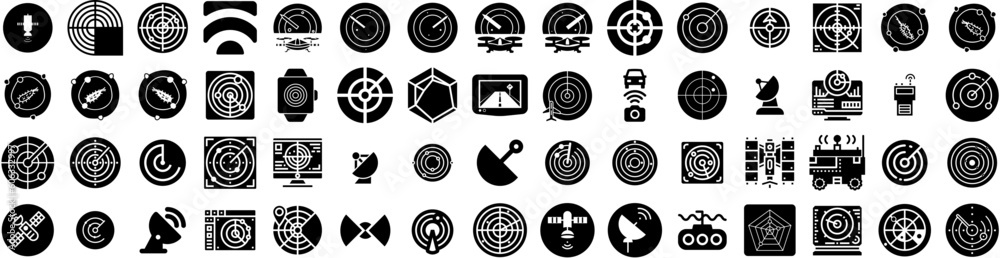 Set Of Radar Icons Isolated Silhouette Solid Icon With System, Scan ...