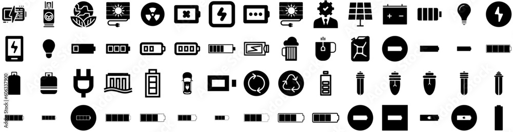 Set Of Energy Icons Isolated Silhouette Solid Icon With Renewable ...