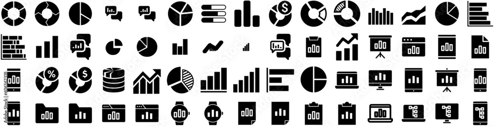 Set Of Chart Icons Isolated Silhouette Solid Icon With Business ...