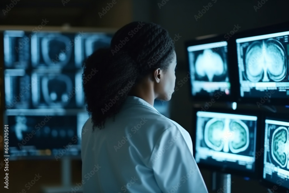 Medical Hospital Research Lab: Black Female Neuroscientist Looking at ...