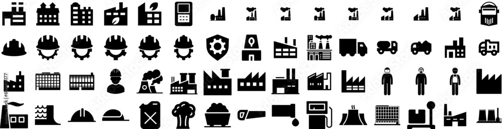 Set Of Industrial Icons Isolated Silhouette Solid Icon With ...