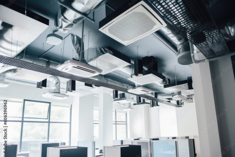 ventilation and exhaust system in modern office space, with sleek metal ...