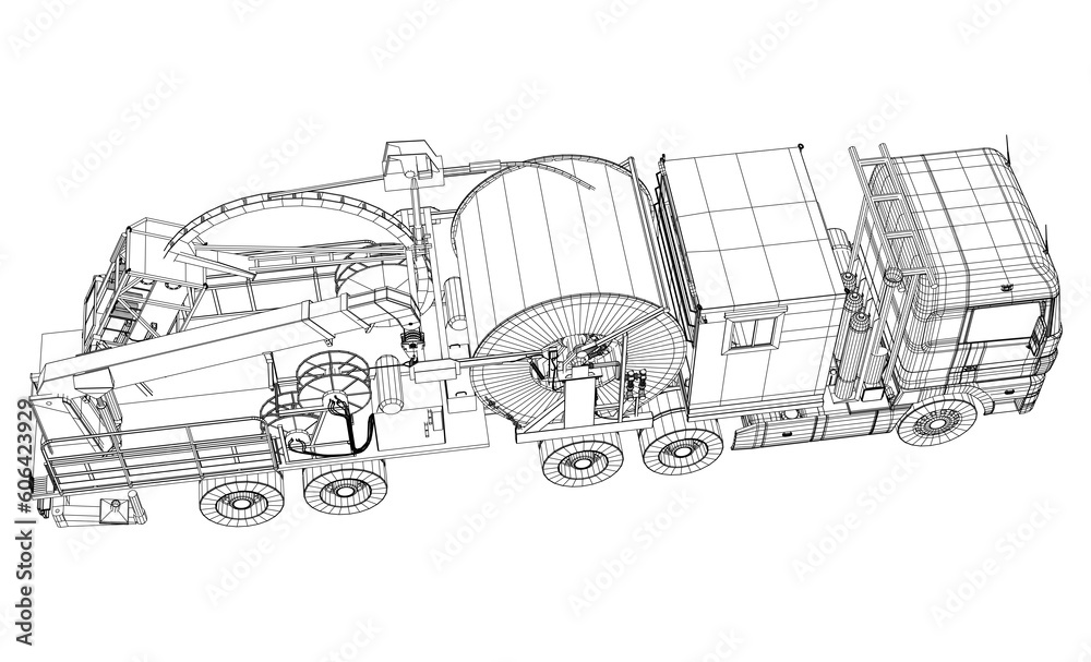 Oilfield coiled tubing equipment. Coiled tubing reel on a trailer ...