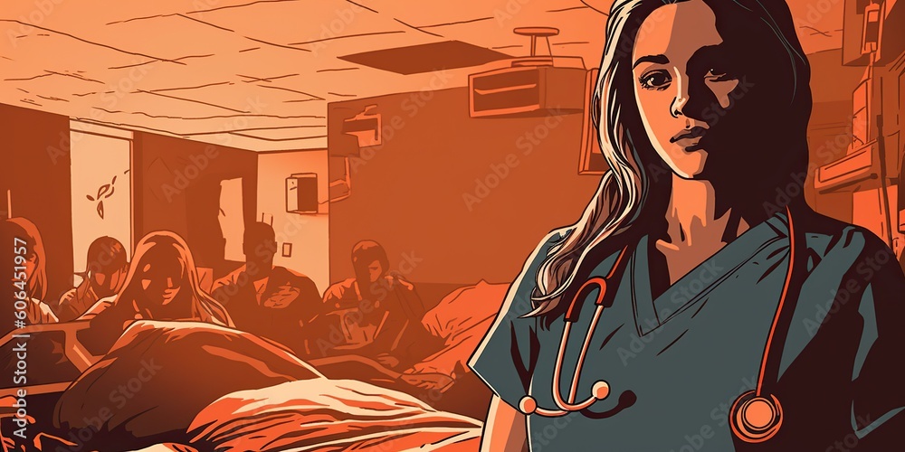 A nurse faces the packed emergency room, the strain and urgency of an ...