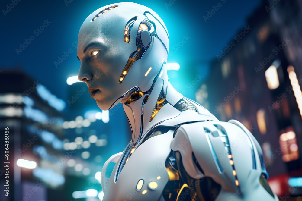 Generative AI illustration of the side view of the upper body of a ...