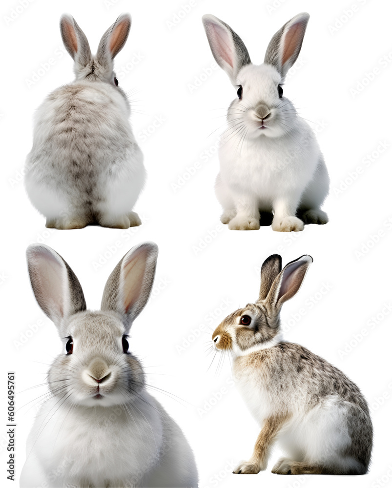 White rabbit hare bunny, many angles and view portrait side back head ...