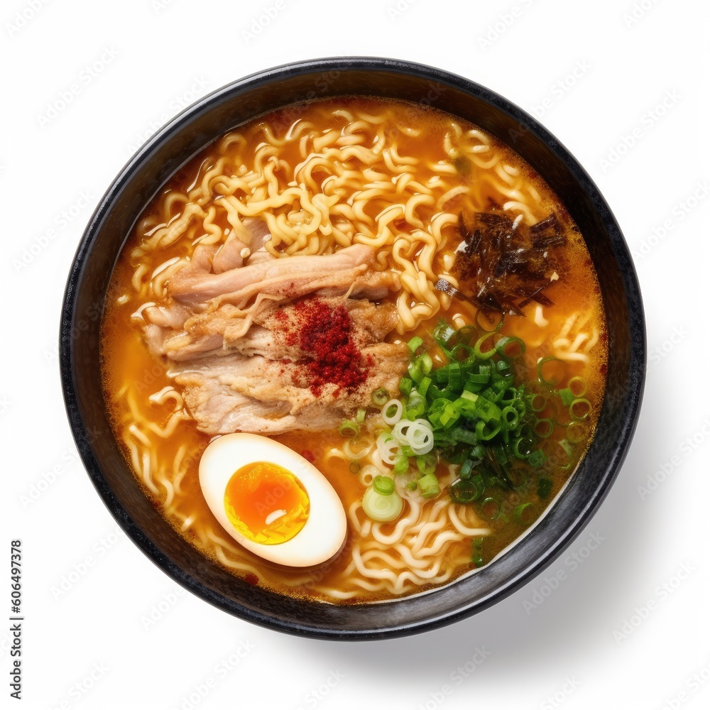 Onomichi Ramen Shoyu based with fish and pork isolated on white ...