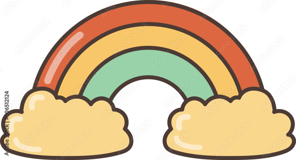Rainbow icon with clouds. Illustration in cartoon style. 70s retro ...