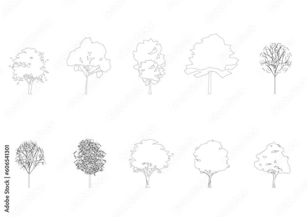 tree line drawing, Side view, graphics trees elements single object ...