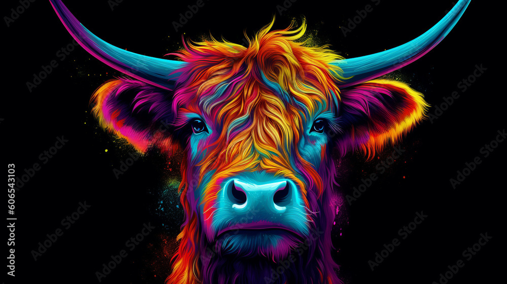Highland cattle pop art style, bright colours, comic book, Created ...