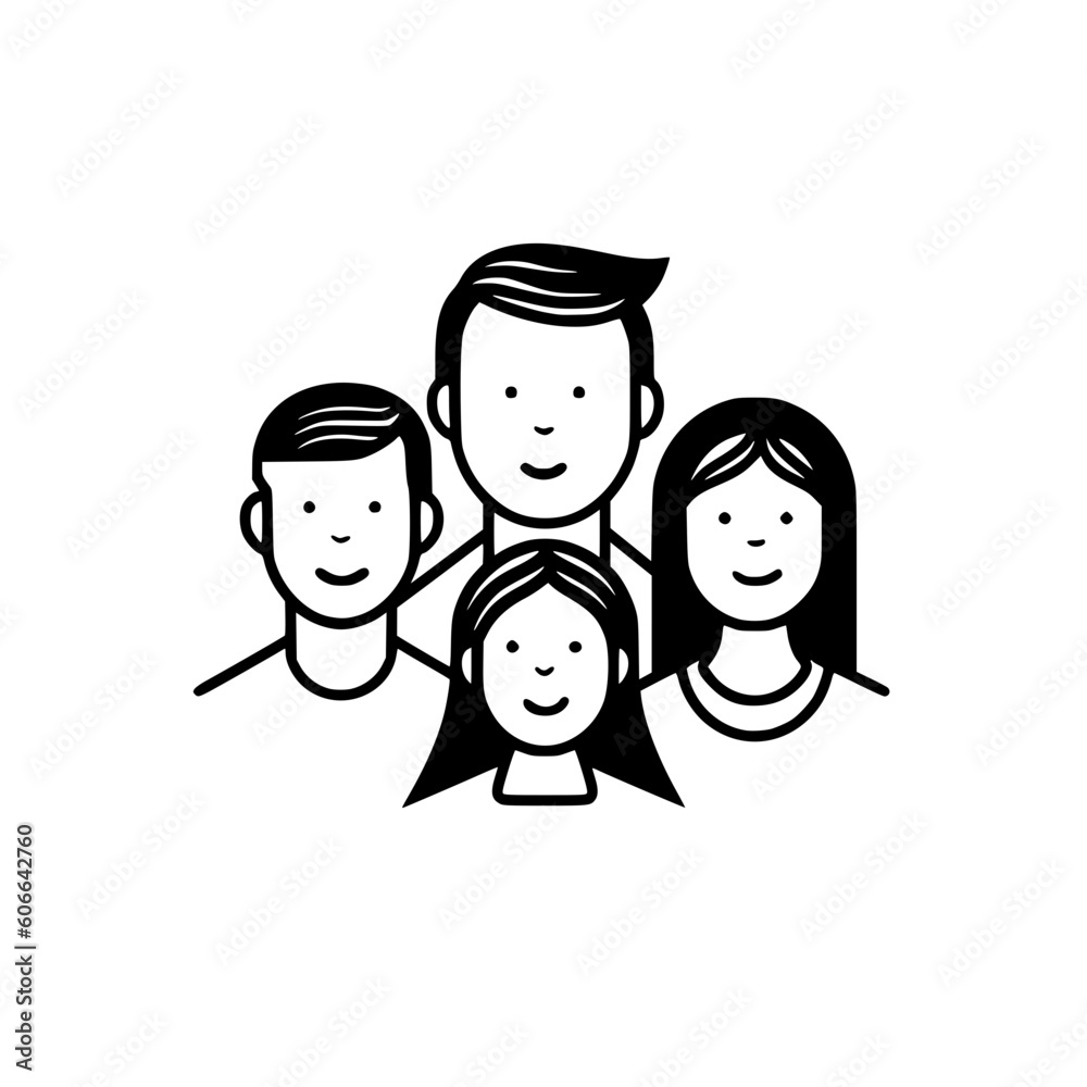 Family of four vector illustration isolated on transparent background ...