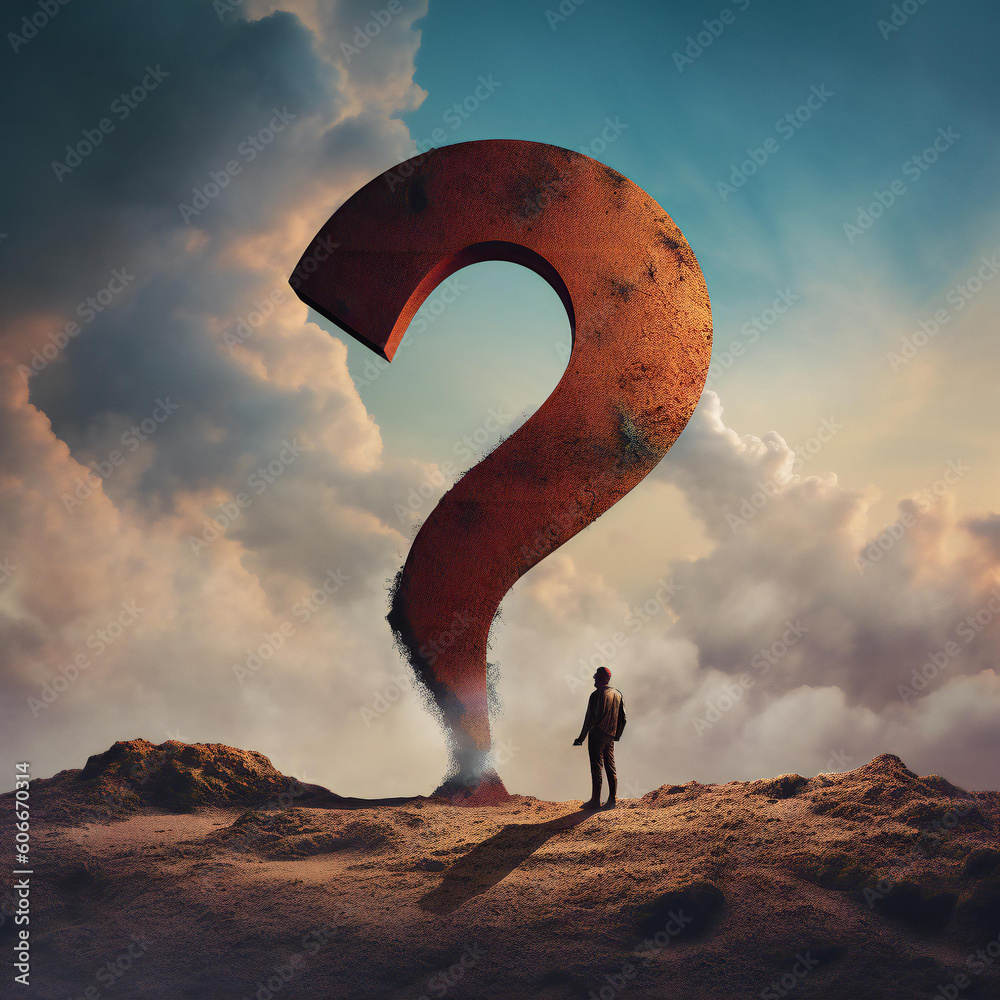 Big question mark and Small business man. Concept of big questions and ...