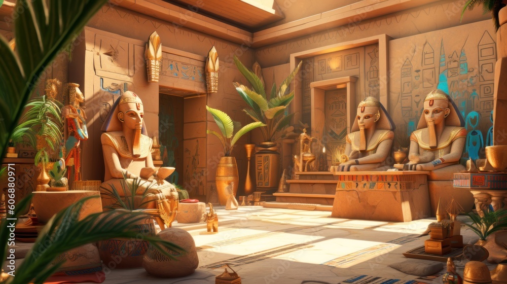 Scene inspired by ancient Egyptian mythology, featuring gods, pharaohs ...