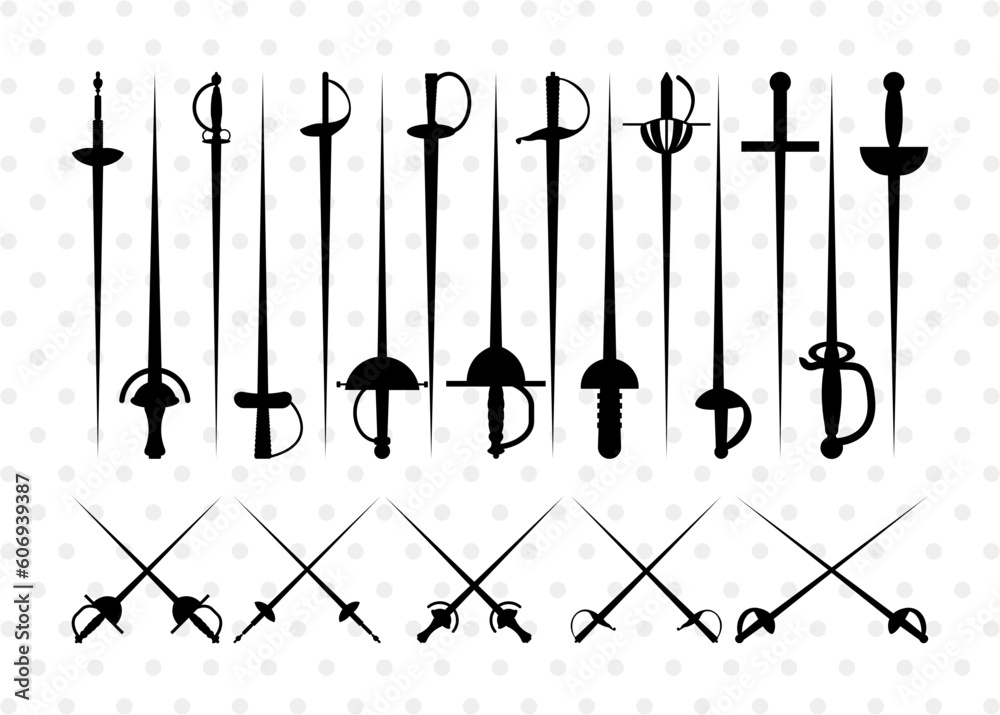 Fencing Sword SVG Cut Files, Sword Silhouette, Dagger Svg, Knife Svg ...