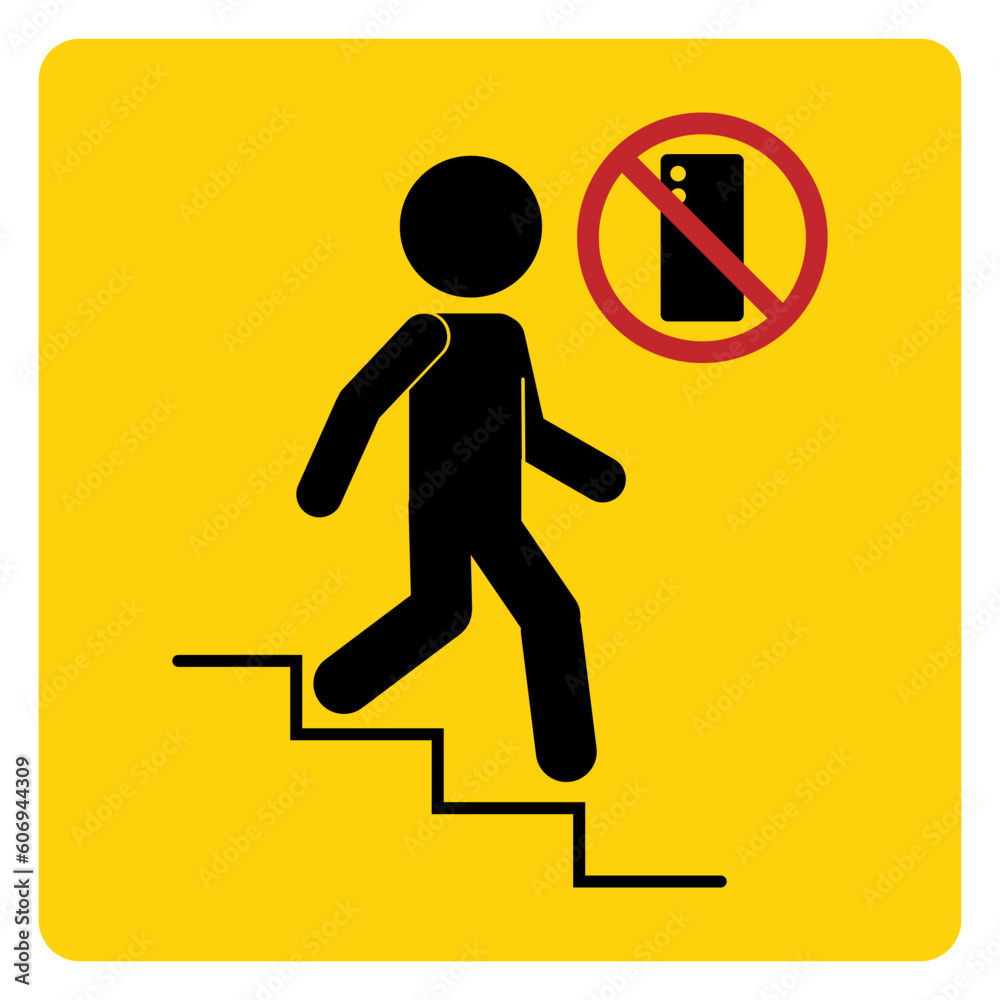 Printable sticker label sign man walking climbung down ctari with red ...