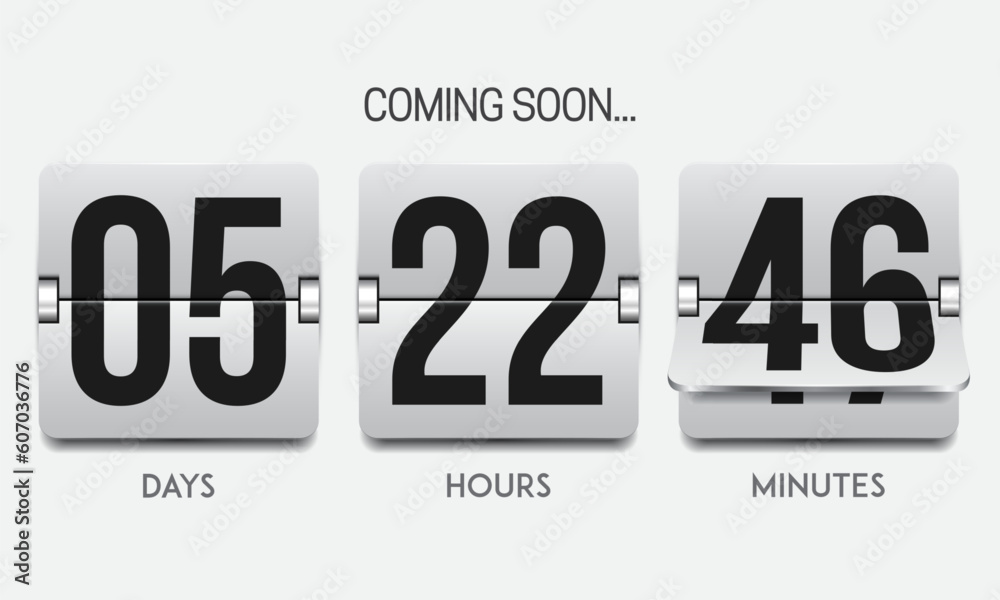 Mechanical scoreboard with flip symbols. Countdown timer. Clock counter. Vector template for ...