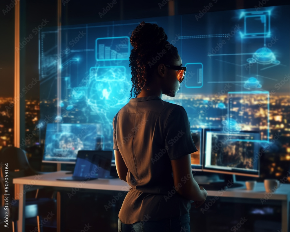 Young Black Female Uses Artificial Intelligence in System Control ...