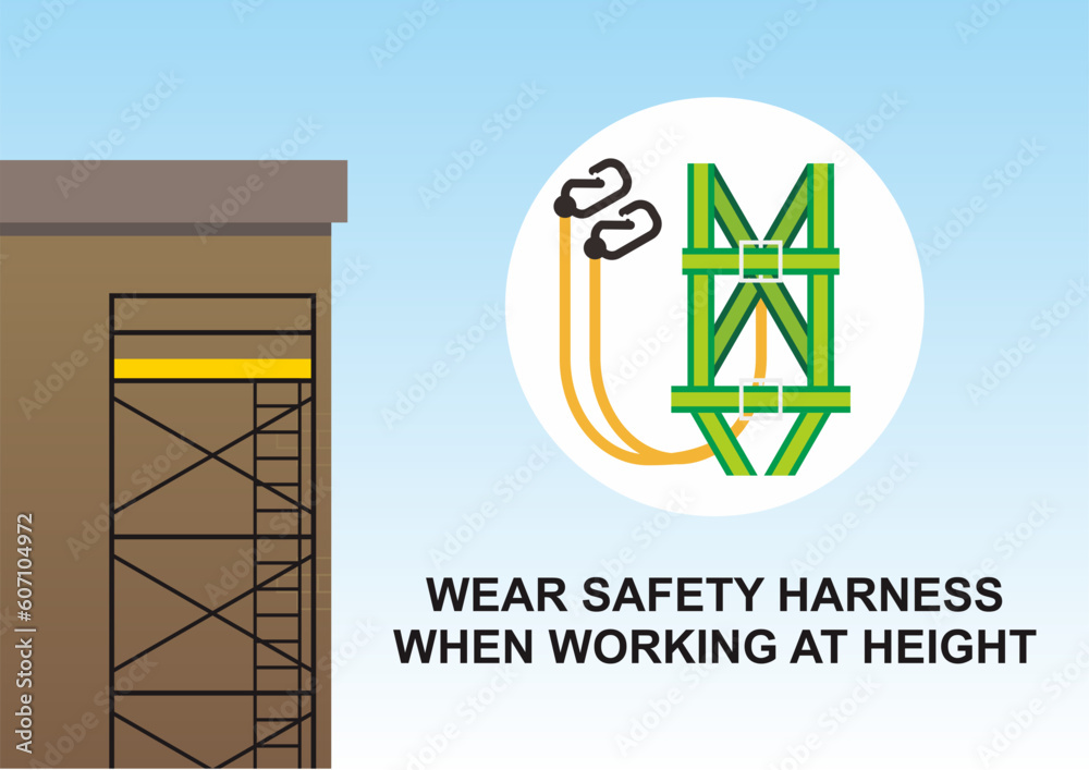 Vector de Stock Wear safety harness for working at height poster and ...