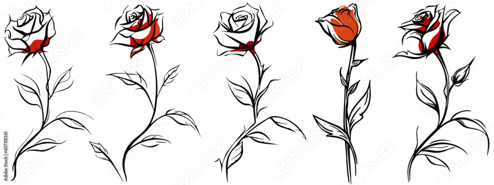 Red roses pack. Hand drawing design for logo and wedding invitation ...