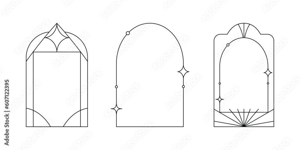 Vector set of linear minimalistic aesthetic frames and borders with ...