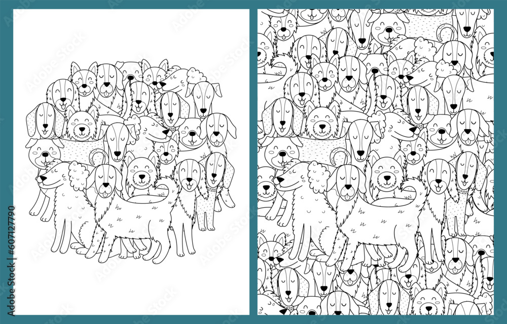 Vector de Stock Coloring pages set with cute dogs. Doodle puppy animals ...