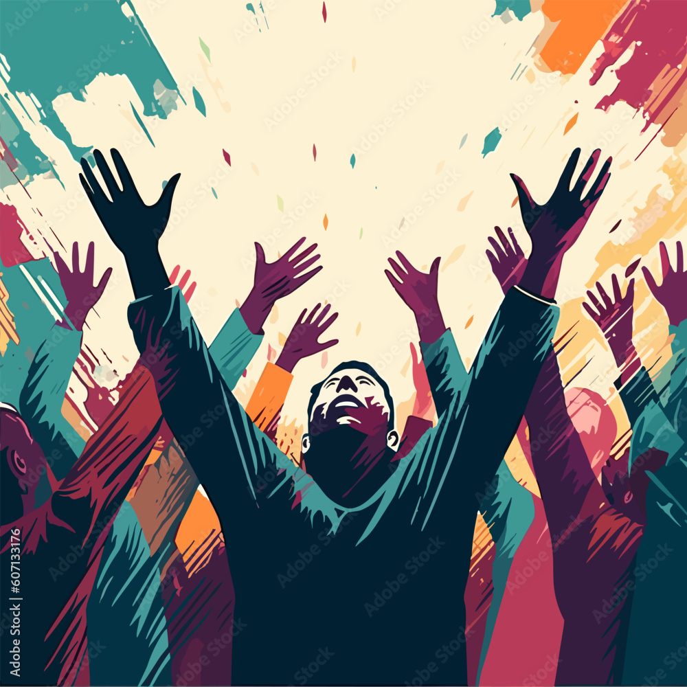hands raised worship singing looking flat vector illustration Stock ...