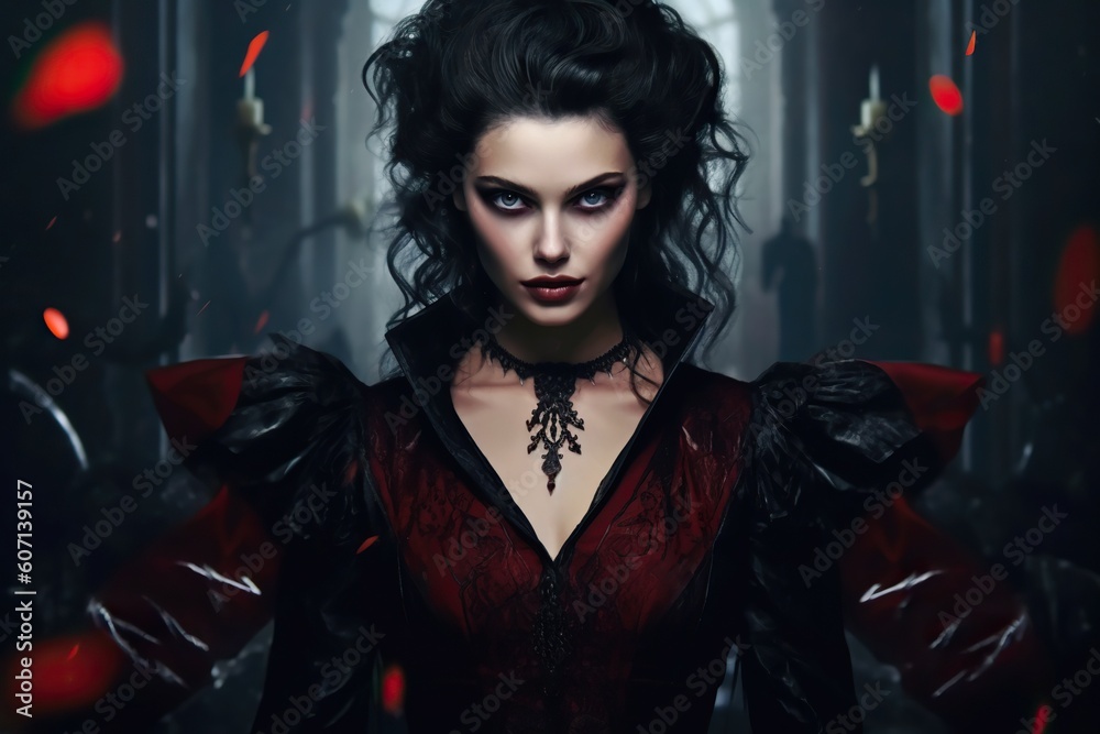 Fashion portrait of gothic vampire queen with beautiful dark makeup ...