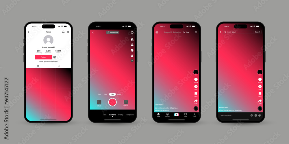 tiktok mockup social media post. social network interface template ...