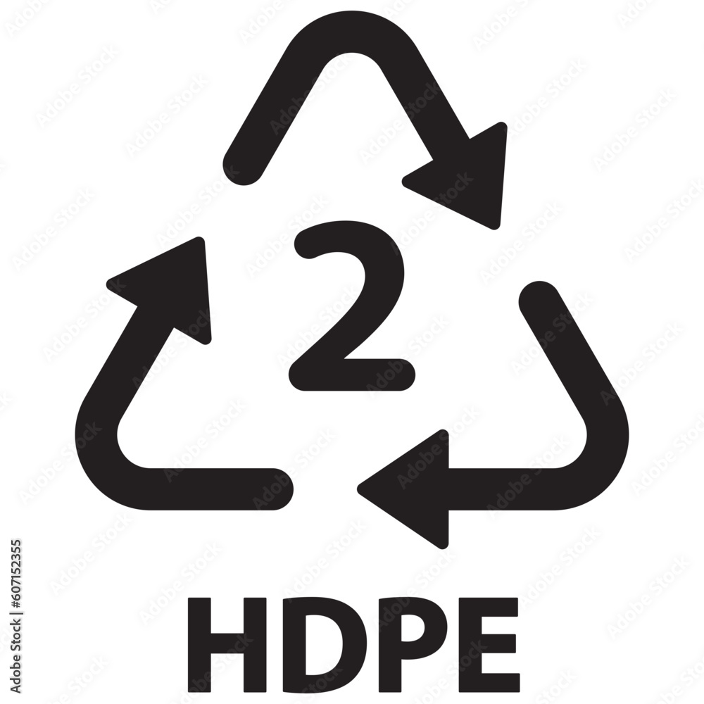 Black single plastic recycle HDPE 2 icon, simple recycle code flat ...