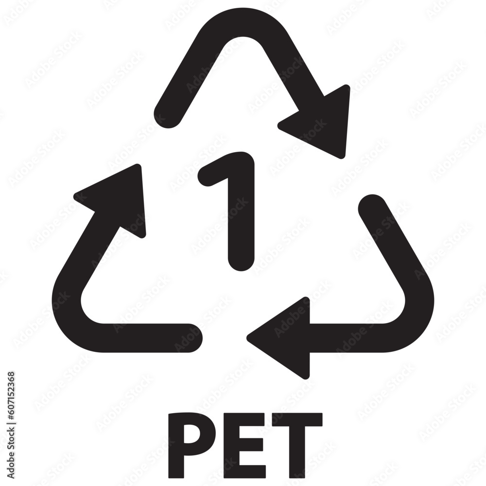 Black single plastic recycle PET 1 icon, simple recycle code flat ...