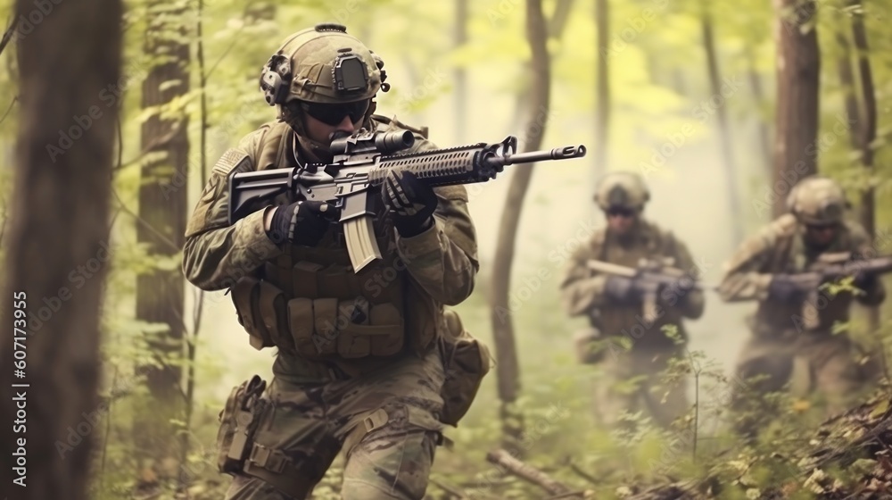 Team of elite special forces soldiers executing a covert mission behind ...