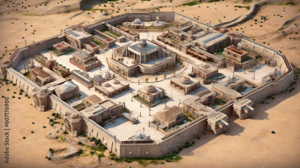 Fortified military base, complete with barracks, command centers, and ...