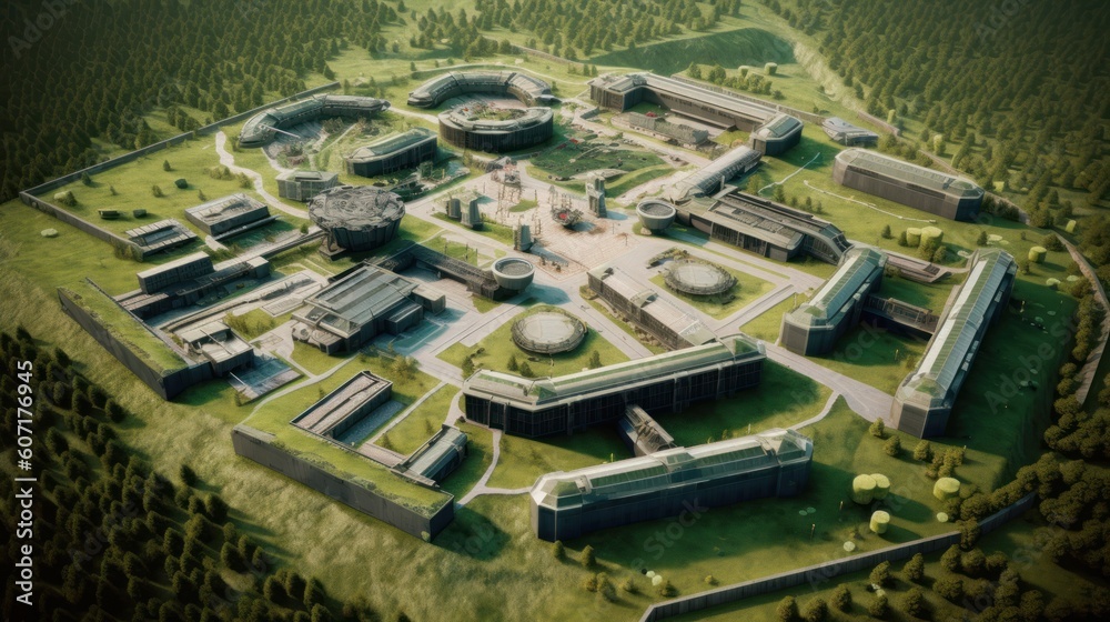 Fortified military base, complete with barracks, command centers, and ...