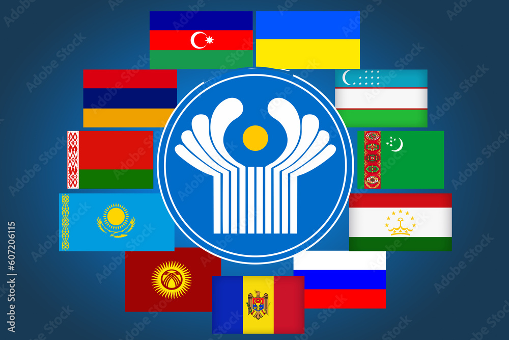 Logo and flags of the countries of the Commonwealth of Independent ...
