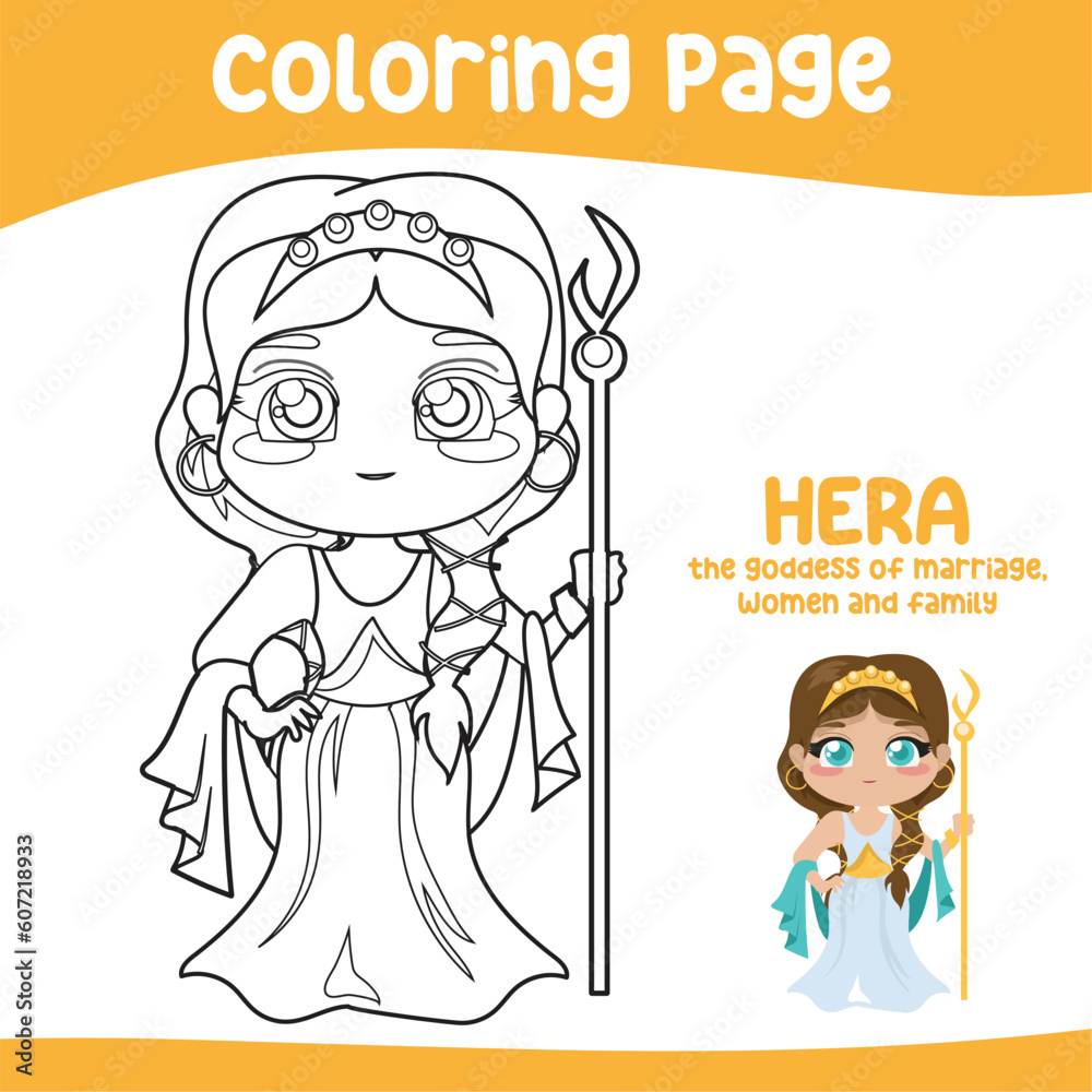Colouring worksheet of Hera Goddess of marriage. Ancient Greece ...