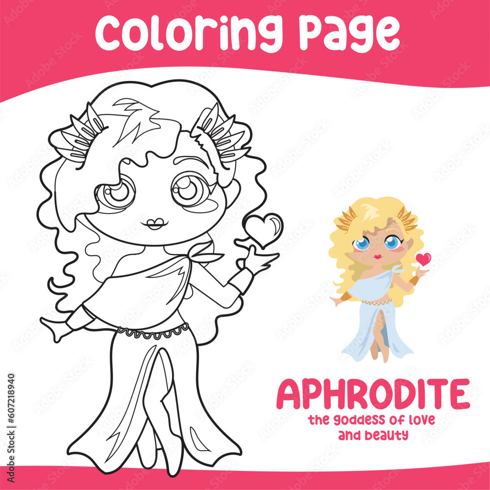 Colouring worksheet of Aphrodite Goddess of love and beauty. Ancient ...