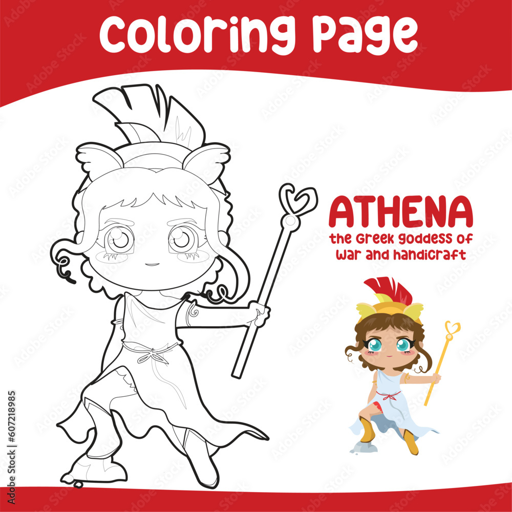 Colouring worksheet of Athena Goddess of war and handicraft. Ancient ...