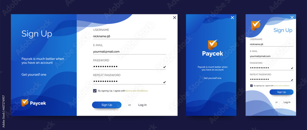 Set of Sign Up and Sign In forms. Blue gradient. Registration and login ...