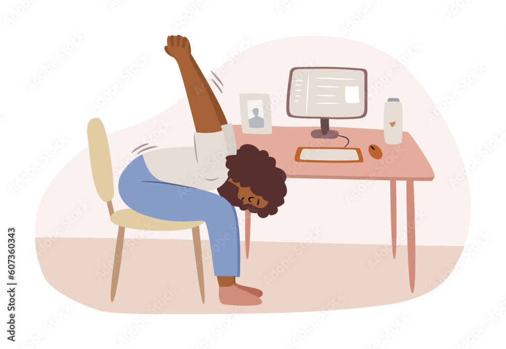 Image vectorielle Stock Stretching at workplace at home, fitness ...