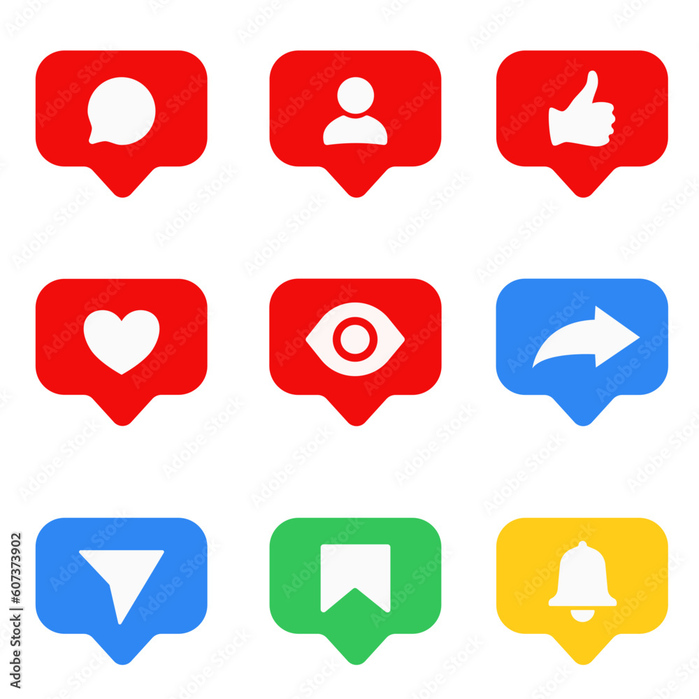 Set of social media notification icons. Comment, user, like, thumb up ...