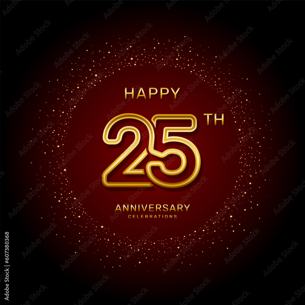25th anniversary logo design with a double line concept in gold color ...
